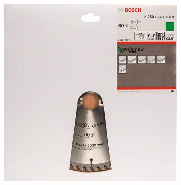 List kružne testere Optiline Wood Bosch 2608640665, 250 x 30 x 3,2 mm, 60