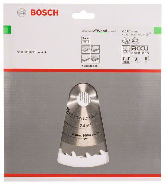 List kružne testere Speedline Wood Bosch 2608642601, 165 x 20/16 x 1,7 mm, 24