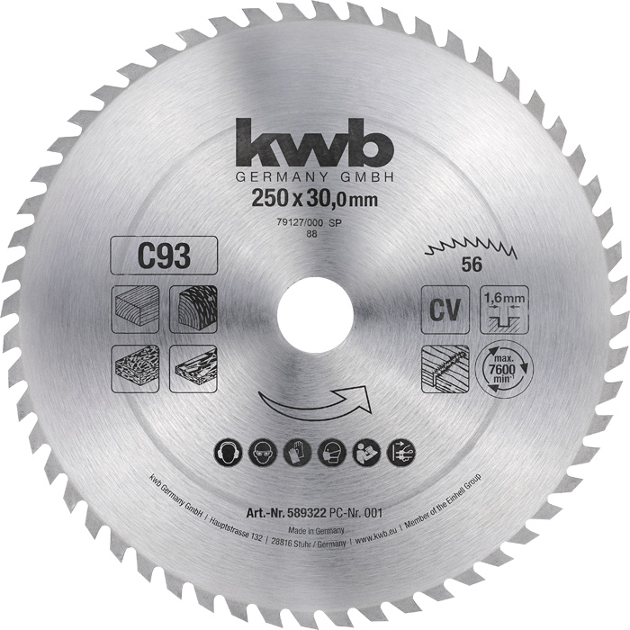 KWB 49589322 Rezni disk za cirkular 250x30 56Z, CrV, za drvo