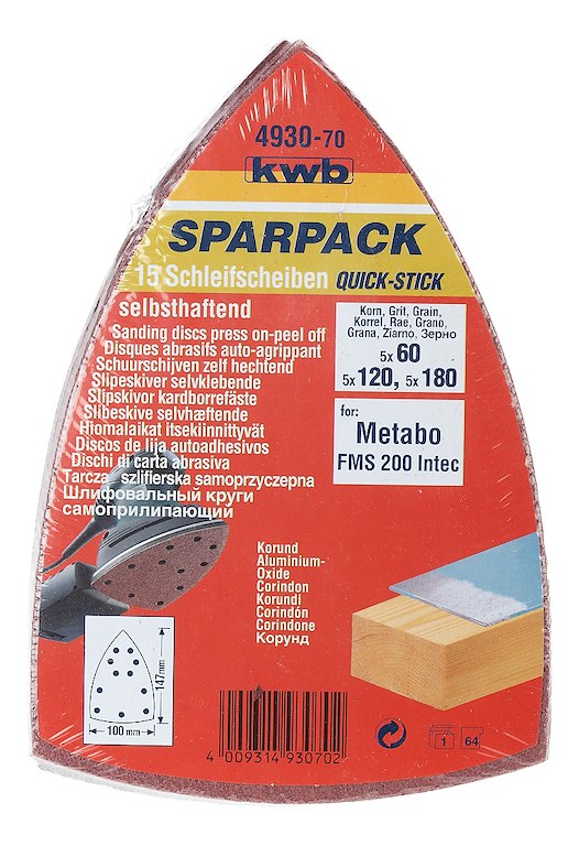 KWB 49493070 Quick-Stick delta brusni papir 12/1 | drvo-metal, 100x147, alu-oksid