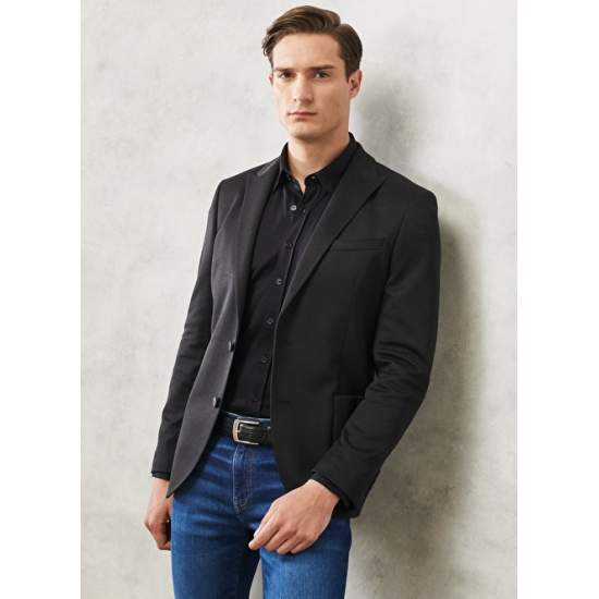 Altınyıldız Classic 4A0422200007 Dovetail Collar Slim Fit Straight Black Men's Jacket
