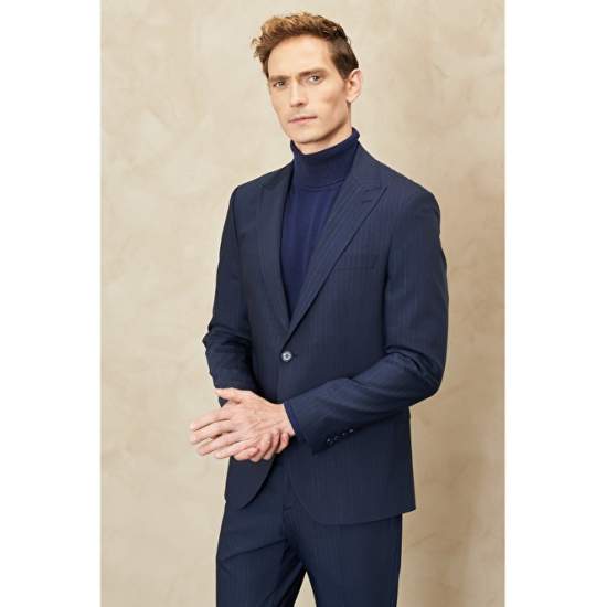 Slim Fit Dovetail Collar Striped Wool Suit
