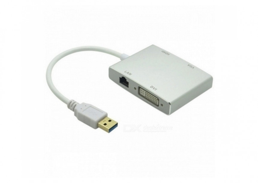 Adapter-konvertor USB 3.0 na HDMI + VGA+DVI + RJ45
