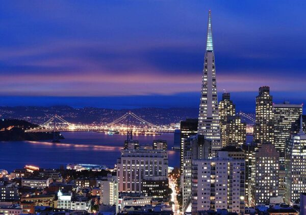368×254 City (San Francisco By Night) – Grad noću – Panorama grada – 3D fototapeta zidni mural foto tapeta