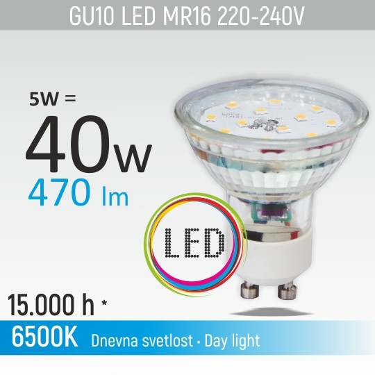 GU10 5W 6500K LED staklena sijalica 220-240V Mitea Lighting