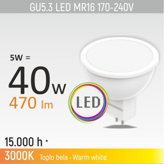 GU5.3 5W MR16M1 3000K LED sijalica 170-240V Mitea Lighting