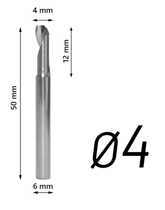 Jednopero CNC glodalo za aluminijum 4mm, prihvat 6mm, ukupna dužina 50mm FUL 300A.040.A