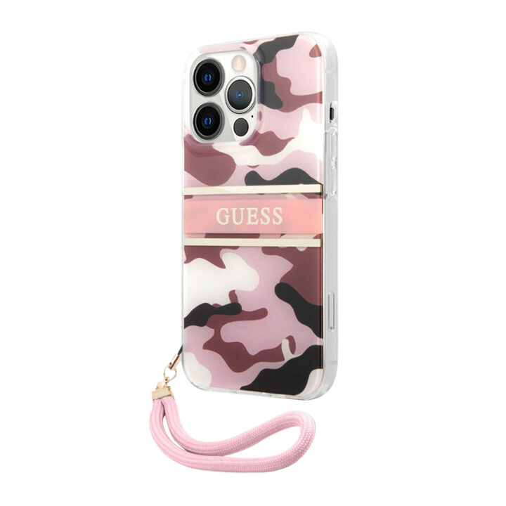 Futrola GUESS Case Camo Design And Stripe With Nylon Strap Za Iphone 13 Pro Pink Full ORG (GUHCP13LKCABPI)