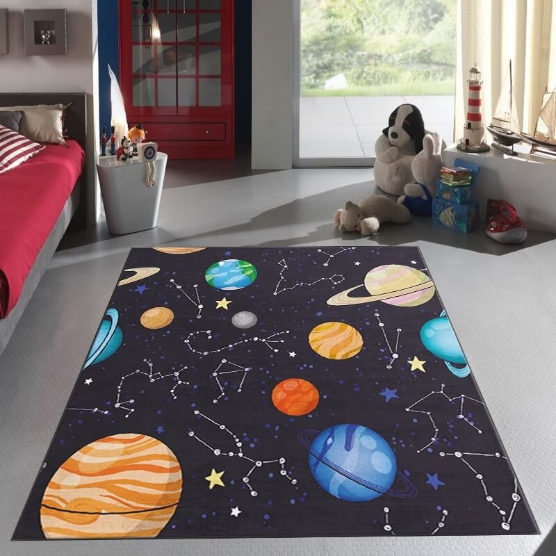 Tepih za decu sa gumenom podlogom 120x180cm – Cosmos, crni, TG-018
