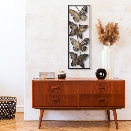 Zidna dekoracija leptirići, metalna, 100x35 cm