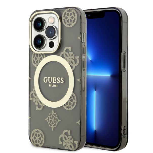 LICENSED GUESS GUESS Futrola za iPhone 14 Pro IML GLITTER PEONY GOLD BLACK MagSafe