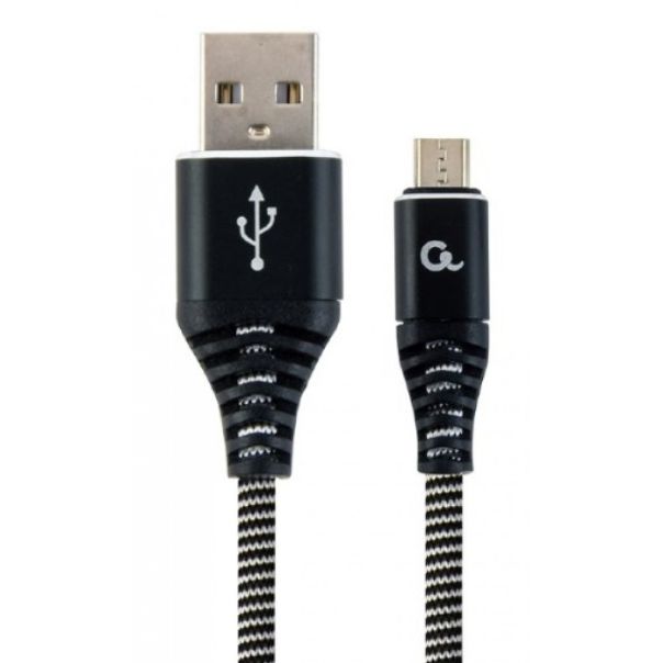 GEMBIRD Micro-USB kabl, pleteni, CC-USB2B-AMmBM-2M-BW, 2m, crna/bela
