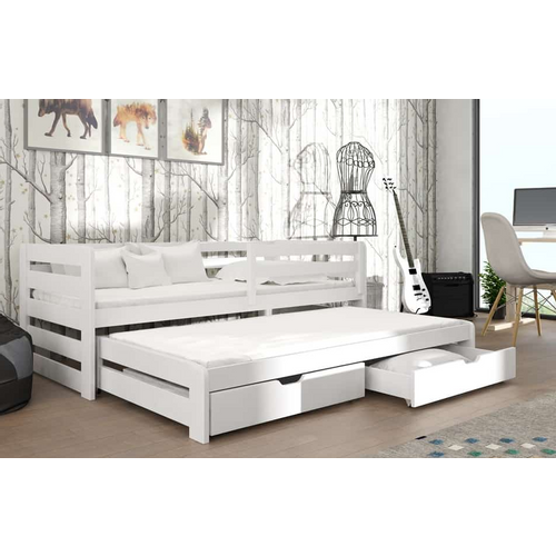 Drveni dečiji krevet Senso sa dodatnim krevetom i fiokom - beli - 190*90 cm