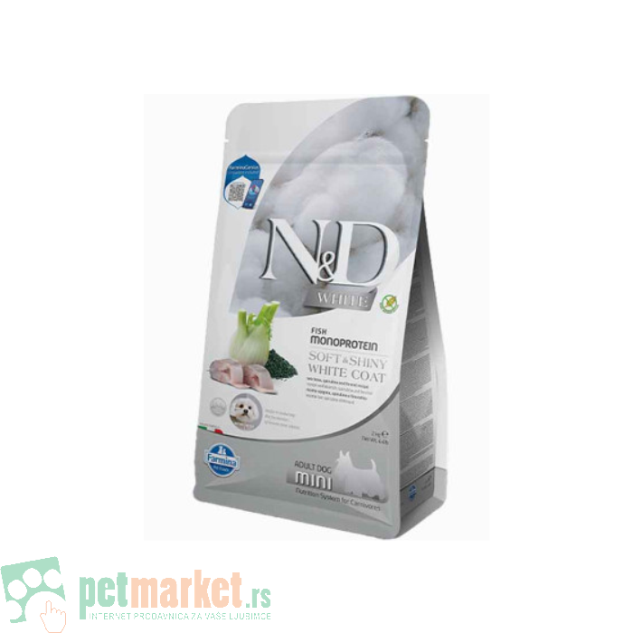 N&D White: Hrana za odrasle bele pse malih rasa Soft & Shini White Coat, 2 kg