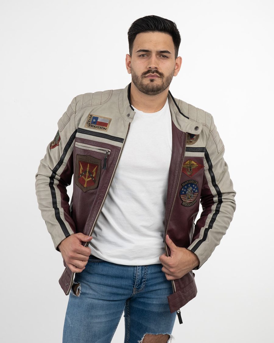 Muška kožna jakna – Top Gun-1005 – Bordo-krem