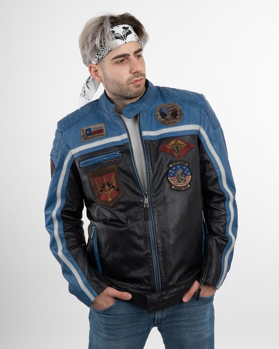 Muška kožna jakna – Top Gun-1005 – Crna-plava