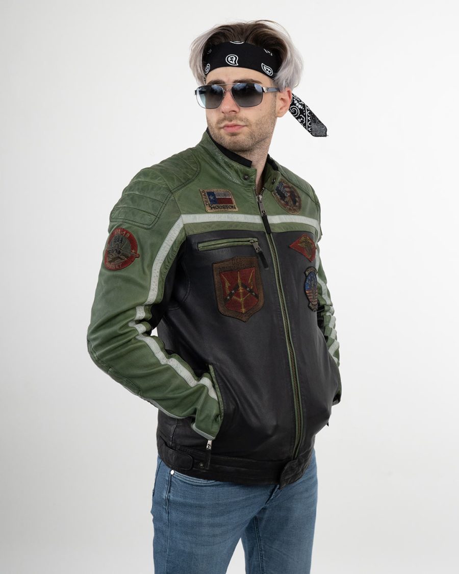 Muška kožna jakna – Top Gun-1005 – Crna-zelena