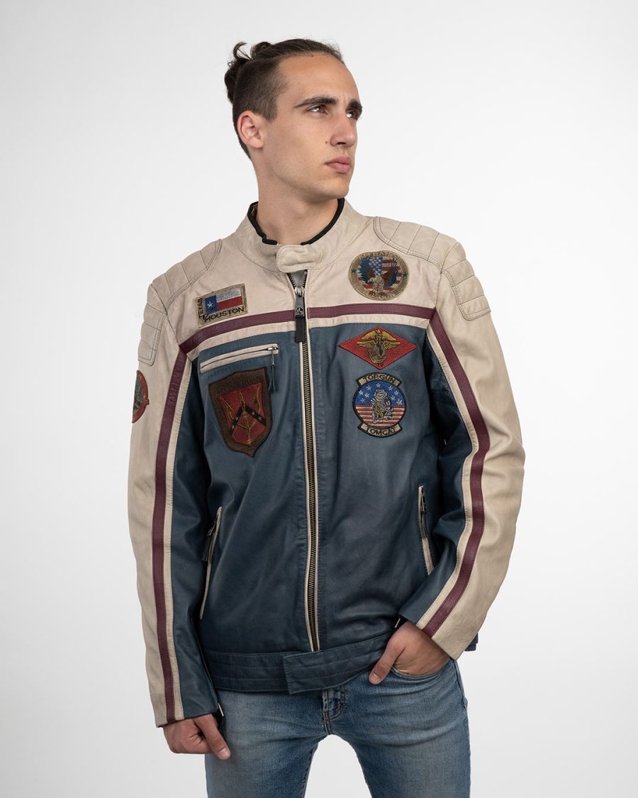 Muška kožna jakna – Top Gun-1005 – Plava-bež