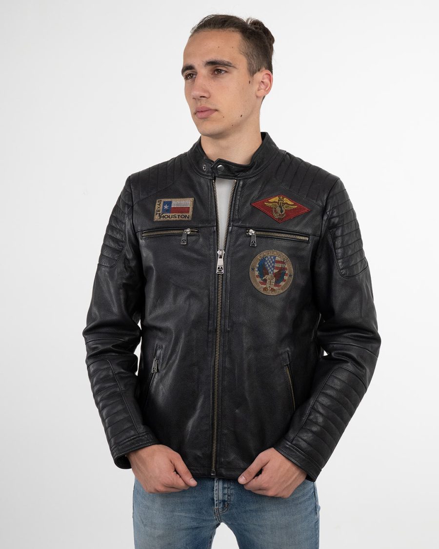 Muška kožna jakna – Top Gun-1016 – Crna