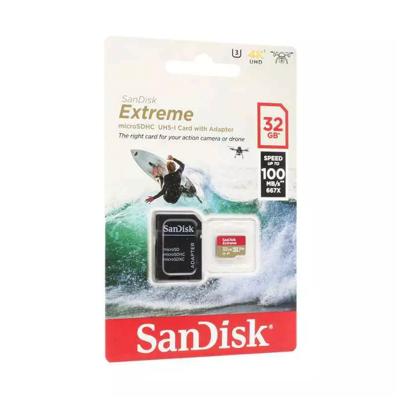 Mem,Kartica SanDisk SDHC 32GB Extreme micro 100MB/s V30 UHS-I U3+ SD adaperom