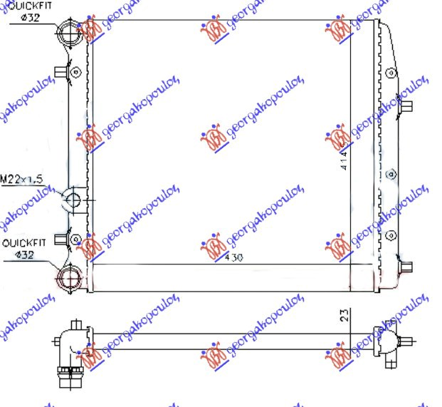 HLADNJAK MOTORA -A / C (43×4 1) BEZ VENTILATORA SEAT IBIZA (2015-2017) (OEM: 6Q0121201HA, 6Q0121253J, 6Q0121253K)