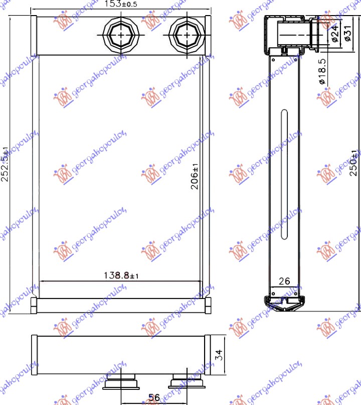 GREJAC KABINE (BR) (205x140x26) CHEVROLET CRUZE (2013-) (OEM: 1843527.13406298, 13263329, 184352713406298)