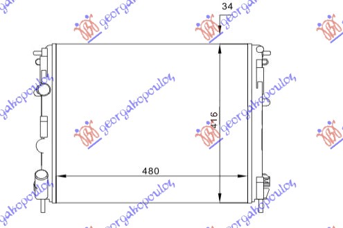 HLADNJAK MOTORA (48×41) BEZ PUMPE BEZ CEVI RENAULT CLIO (1998-2001) (OEM: 2140000QAX, 7700428082)