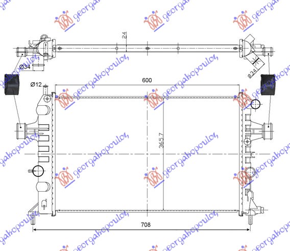 HLADNJAK MOTORA 1.4 – 1.6 – 1.8 +AC (60×37) OPEL ASTRA G (1998-2004) (OEM: 1300189, 1300257, 90570725)