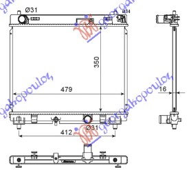 HLADNJAK MOTORA DIZEL 1.4 D-4D(66KW)(350x480x16 TOYOTA YARIS (2005-2011) (OEM: 16400-0N050, 164000N050)