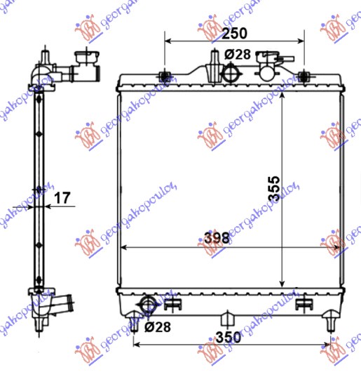 HLADNJAK MOTORA 1.0i – 1.1i 12V +/ – A/C (35.5×39.8 KIA PICANTO (2004-2008) (OEM: 25310-07000, 2531007000)