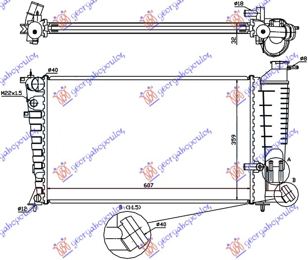 HLADNJAK MOTORA 1.9 TURBO DIZ+/-AC(61×36.6×36) PEUGEOT 306 (1999-2000) (OEM: 1301.L8, 1301.L9, 1301L8)