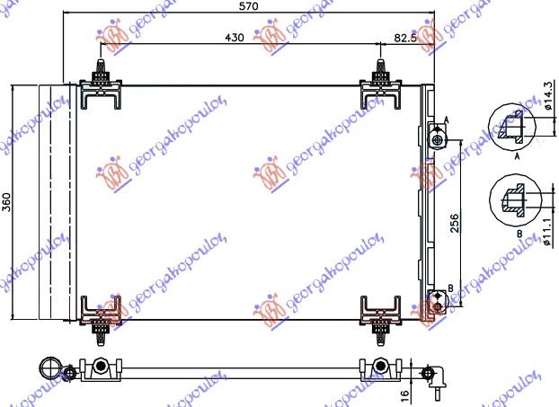 HLADNJAK KLIME BZ/DS (53.5x36x1.2)SA PREDNJE CITROEN C4 PICASSO (2007-2014) (OEM: 6455CX, 6455GH, 6455HJ)