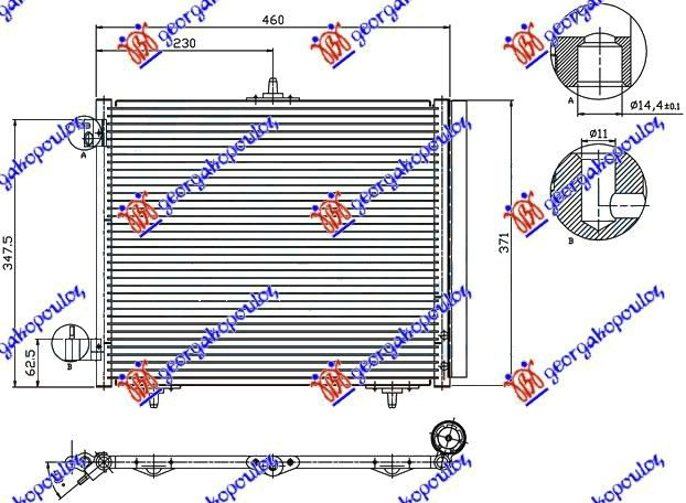 HLADNJAK KLIME BENZIN / DIZEL 0 5- (42×37) 3 NOSACA PEUGEOT 2008 (2013-2016) (OEM: 3640050, 6455.AL, 6455.C2)