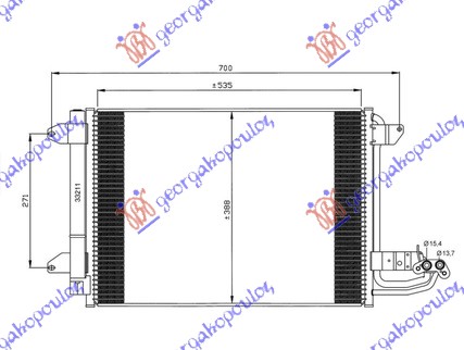 HLADNJAK KLIME BENZIN DIZEL (550x390x16) VW GOLF V (2004-2008) (OEM: 1K0820411F, 1K0820411G, 1K0820411H)