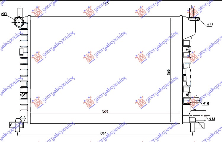 HLADNJAK MOTORA 1.2 – 1.3 – 1.4 – 1.6+A/C (52×37.8) FORD FIESTA (1996-1999) (OEM: 1001859, 96FB8005LD)