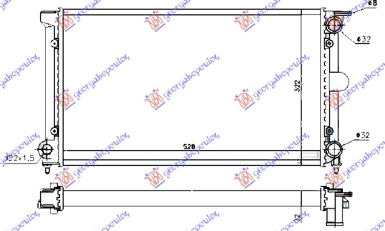 HLADNJAK MOTORA BENZIN – DIZEL +A/C (52.5x32x3.4) VAL VW GOLF I (1977-1983) (OEM: 1L0121253B, 1L0121253L)