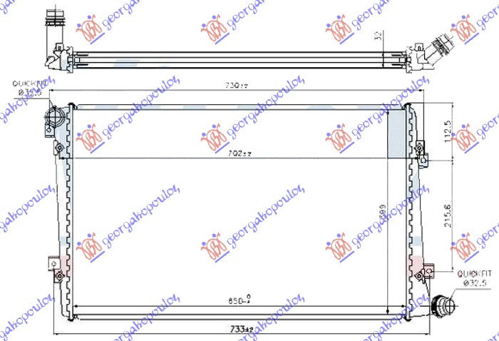 HLADNJAK MOTORA 1.9-2.0 TDi MANUELNI / AUT (65×44) VW EOS (2011-2015) (OEM: 1K0121251AK, 1K0121251AL, 1K0121251AM)