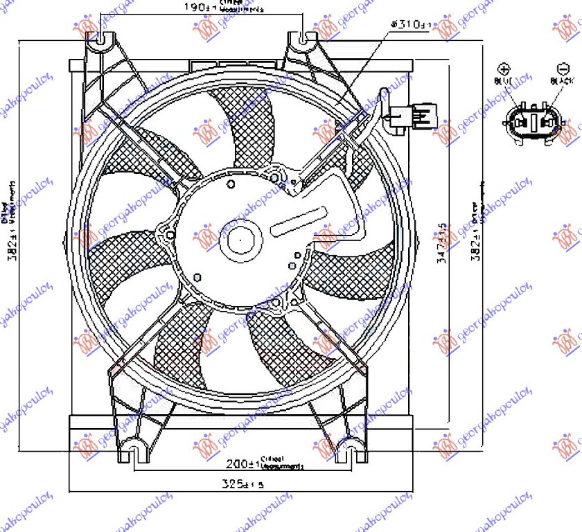 VENTILATOR KOMPLET BENZ (310m) (2PIN)A/C HYUNDAI ACCENT SDN (1999-2002) (OEM: 9773025000, 9773525000, 9773725000)