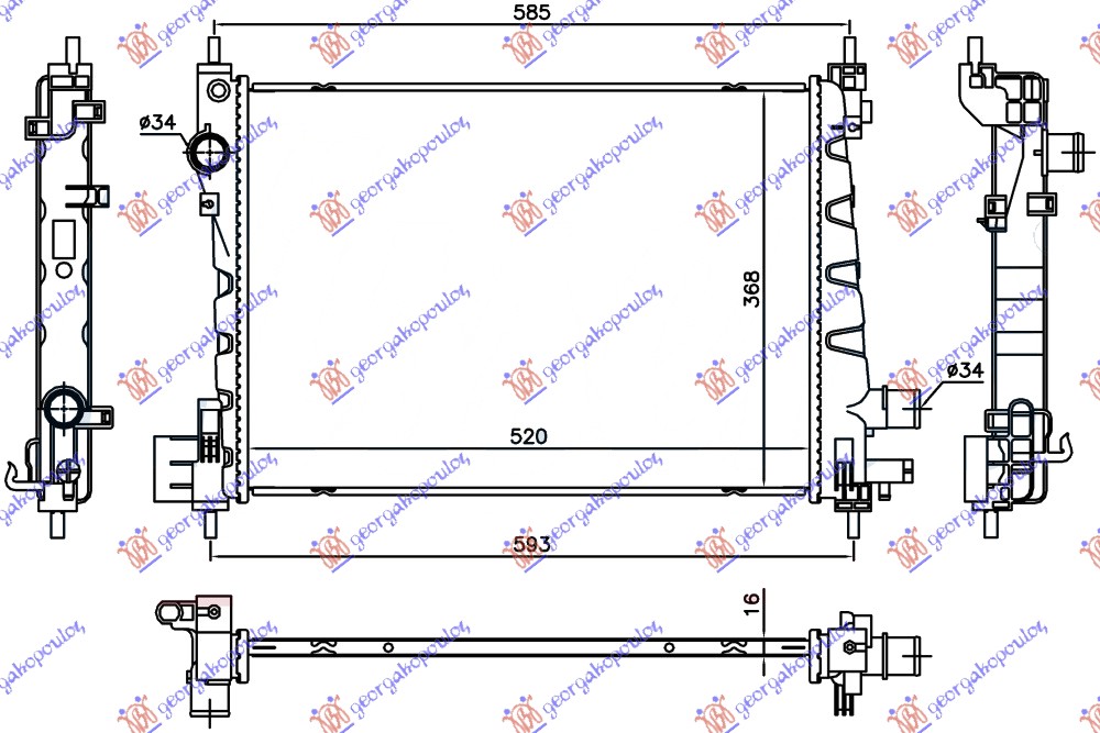 HLADNJAK ZA SVE (520 x370 x) OPEL KARL (2015-) (OEM: 1300375, 95437450)