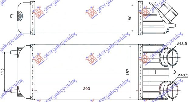 HLADNJAK INTERCOOLER 1.6HDi (300x158x80) CITROEN C3 (2002-2010) (OEM: 0384J4, 1384N1, E256091)