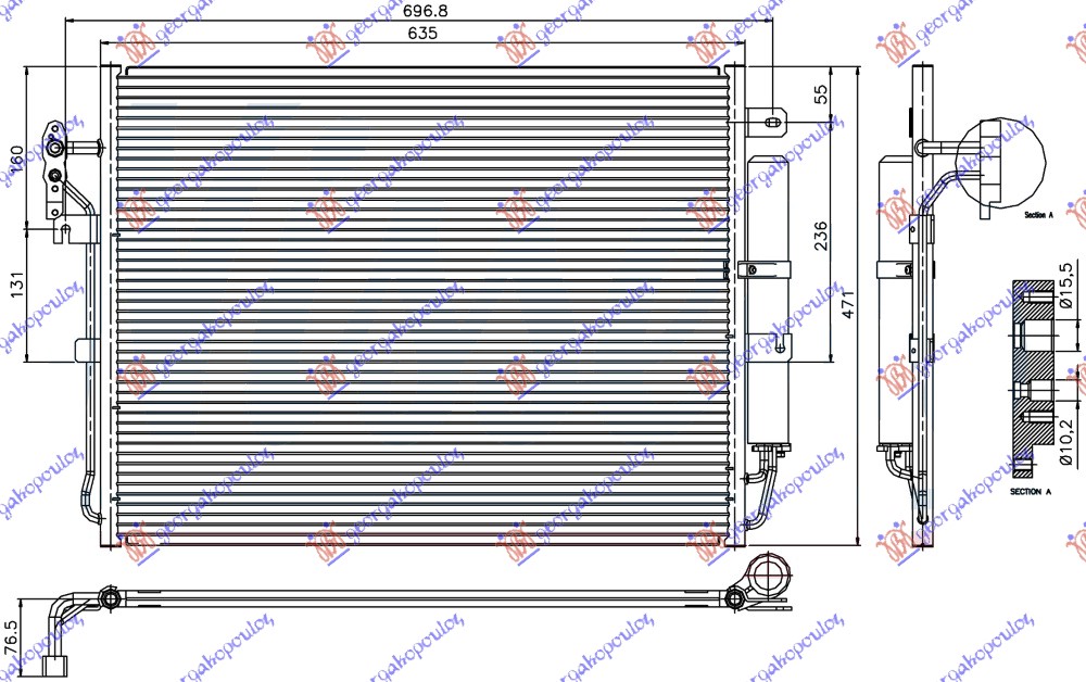 HLADNJAK KLIM 2.7TD / 2.7 V6 TDI DIZ (473x636x 16 LAND ROVER DISCOVERY (2005-2014) (OEM: JRB500040, JRB500130, LR018403)