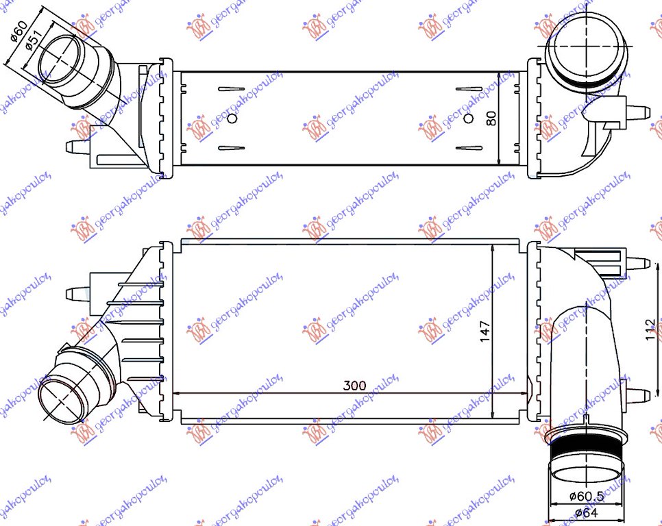 HLADNJAK INTERKULERA 2.0HDi DSL 11 – (300x145x80) FIAT SCUDO (2007-2016) (OEM: 0384P2, 144010980, 14401098000)