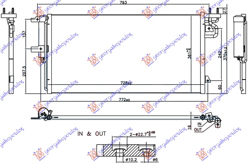 HLADNJAK KLIME 1.5 EcoBoost (728x361x16) FORD FOCUS (2014-2018) (OEM: 1856995, EJ7H19710AC)