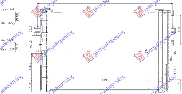 HLADNJAK KLIME BENZIN-DIZEL (61×45.8) MERCEDES A CLASS (W176) (2012-2015) (OEM: A2465000454)