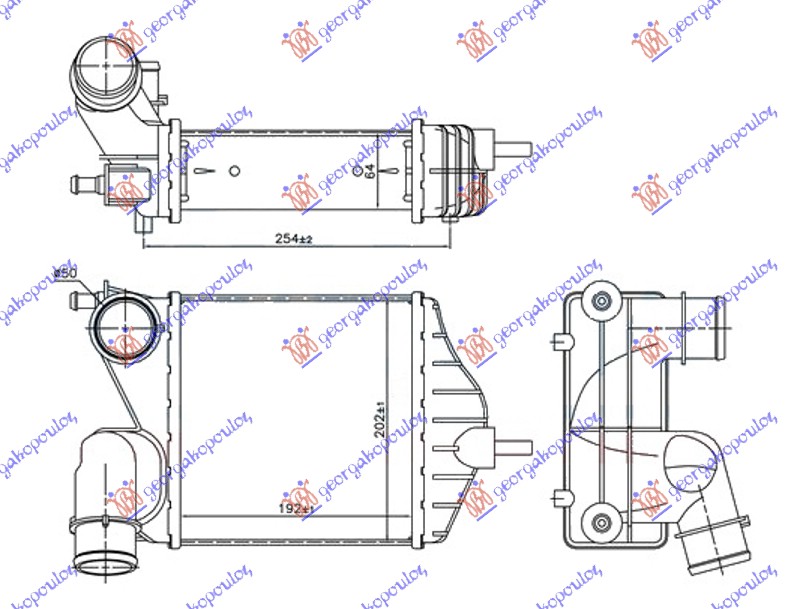 HLADNJAK INTERCULERA 1.6 MJTD-1.9 JTD(192x209x65 FIAT IDEA (2004-2010) (OEM: 46831804)