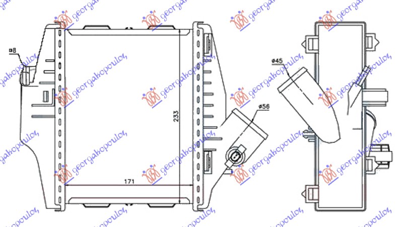 HLADNJAK INTERKULERA 0.8 CDi DIZEL (171x233x50) SMART FORTWO (2007-2012) (OEM: 4515010201, A4515010201)