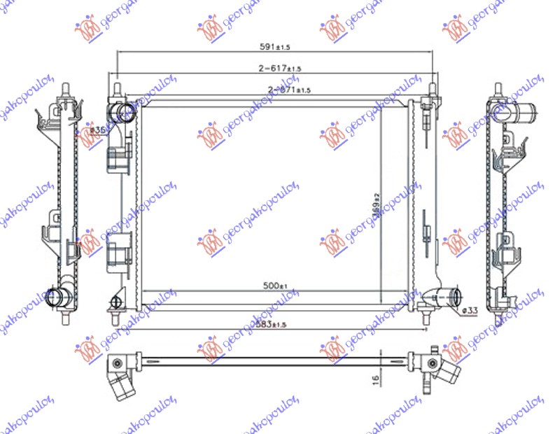 HLADNJAK MOTORA 1.2-1.4 BENZIN (500x380x16) HYUNDAI i20 (2012-2014) (OEM: 253100U000)