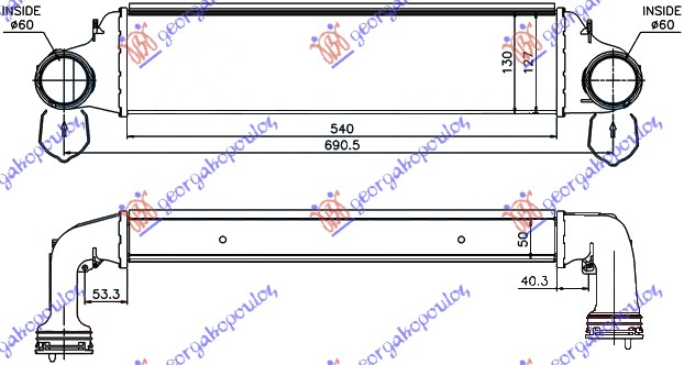 HLADNJAK INTERKULERA 2.0TD03 – 06 (54x130x50) (62/62) BMW X3 (E83) (2007-2011) (OEM: 17517789793)