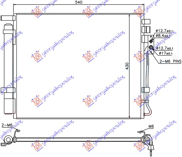 HLADNJAK KLIME 2.0-2.2 CRDI (50.5×42.5×16) KIA SORENTO (2009-2012) (OEM: 97606-2P000, 976062P000)