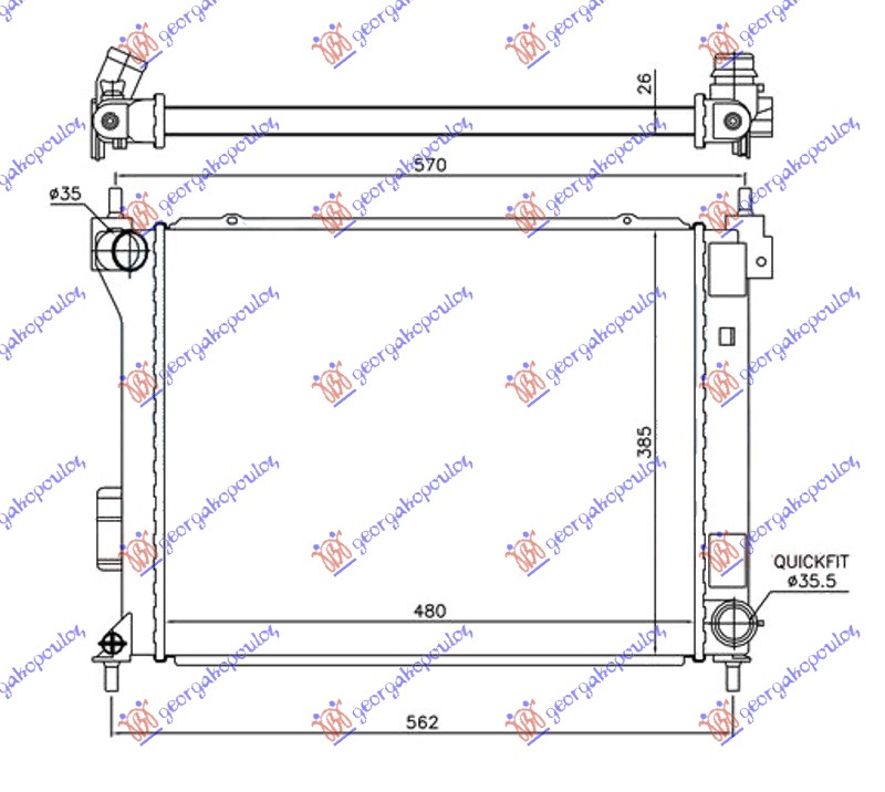 HLADNJAK MOTORA 1.4-1.6 MAN DIZ 480×380 10- HYUNDAI i20 (2008-2012) (OEM: 253104P200)